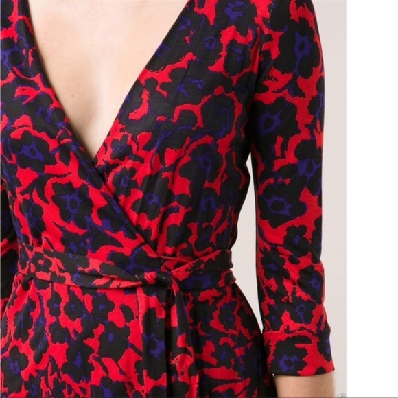 Diane Von Furstenberg | Dresses | Dvf Red Cheetah Floral Wrap Dress 4 ...